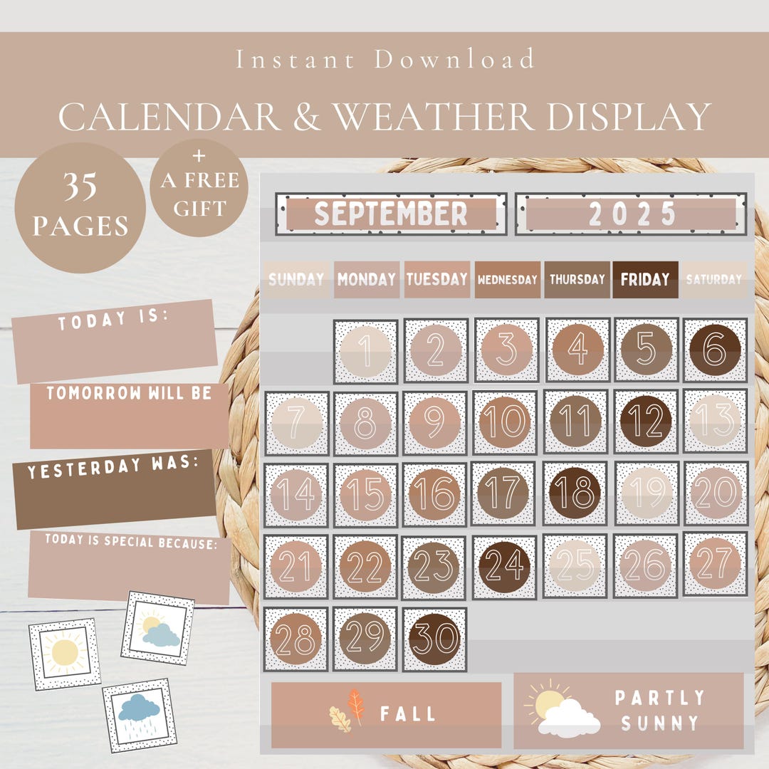 Classroom Calendar & Weather Display Prints-pocket Calendar Printable ...