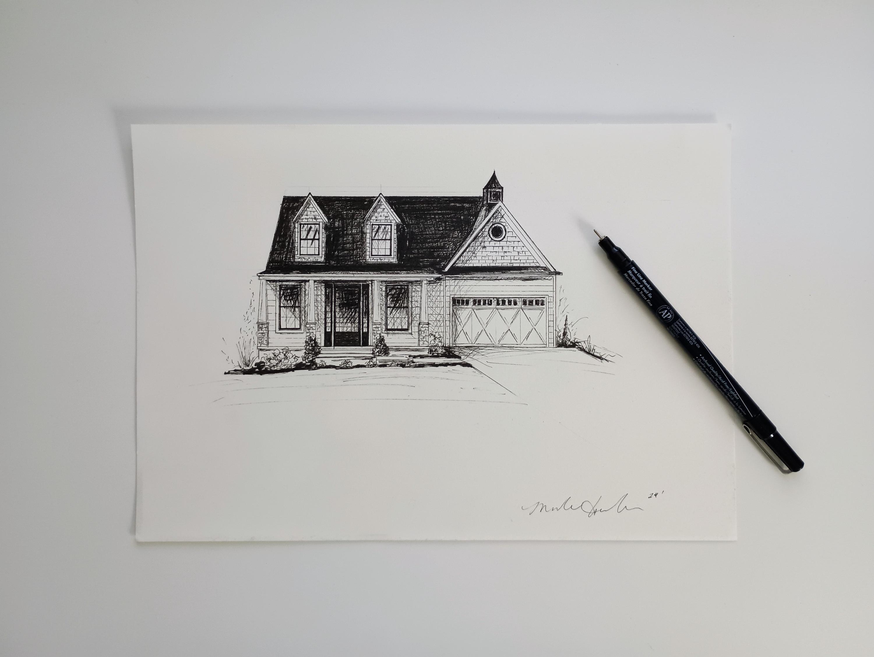 Custom House Portrait Pen Sketch 12x8.5-house Illustration ...