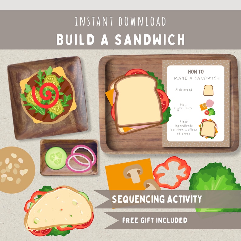 Build A Sandwich Sequencing Activity Printable-deli Restaurant Pretend ...