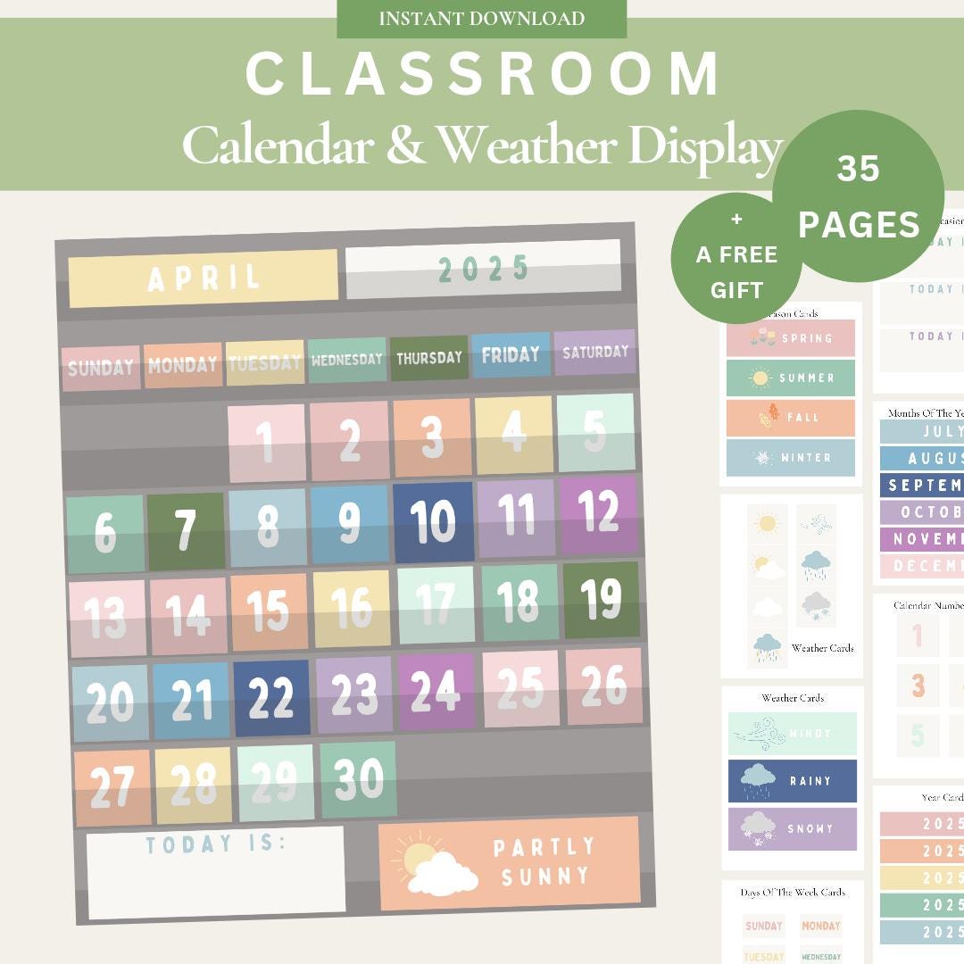 Colorful Classroom Calendar & Weather Display Digital Prints-pastel ...