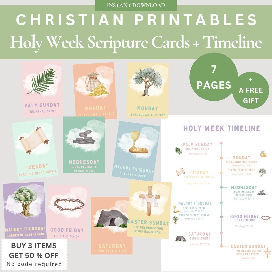 Colorful Pastel Theme Kid Easter Holy Week Scripture Story Cards ...