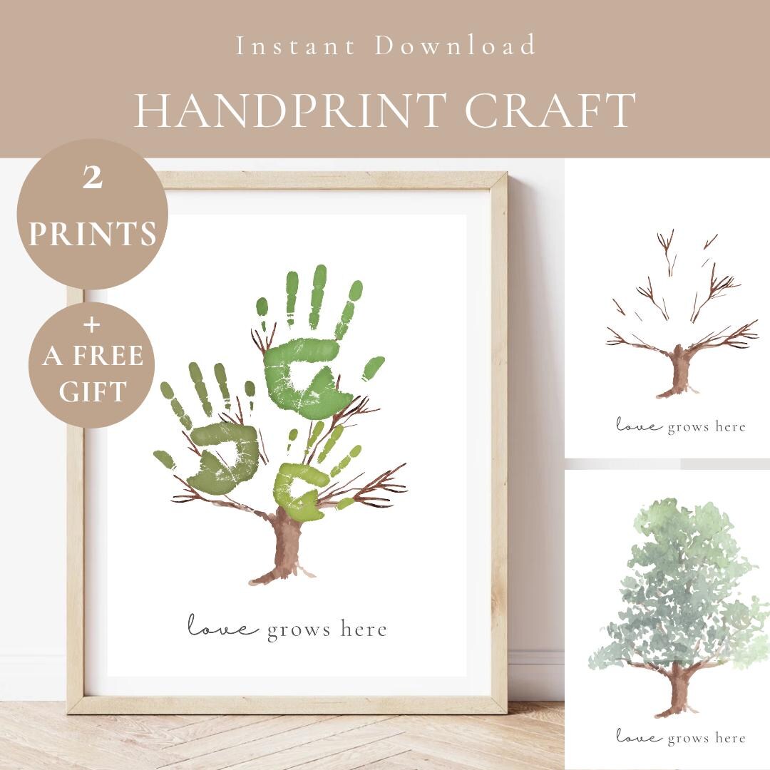 Love Grows Here Handprint Craft Kid Printable-tree Leaves Hand Print ...