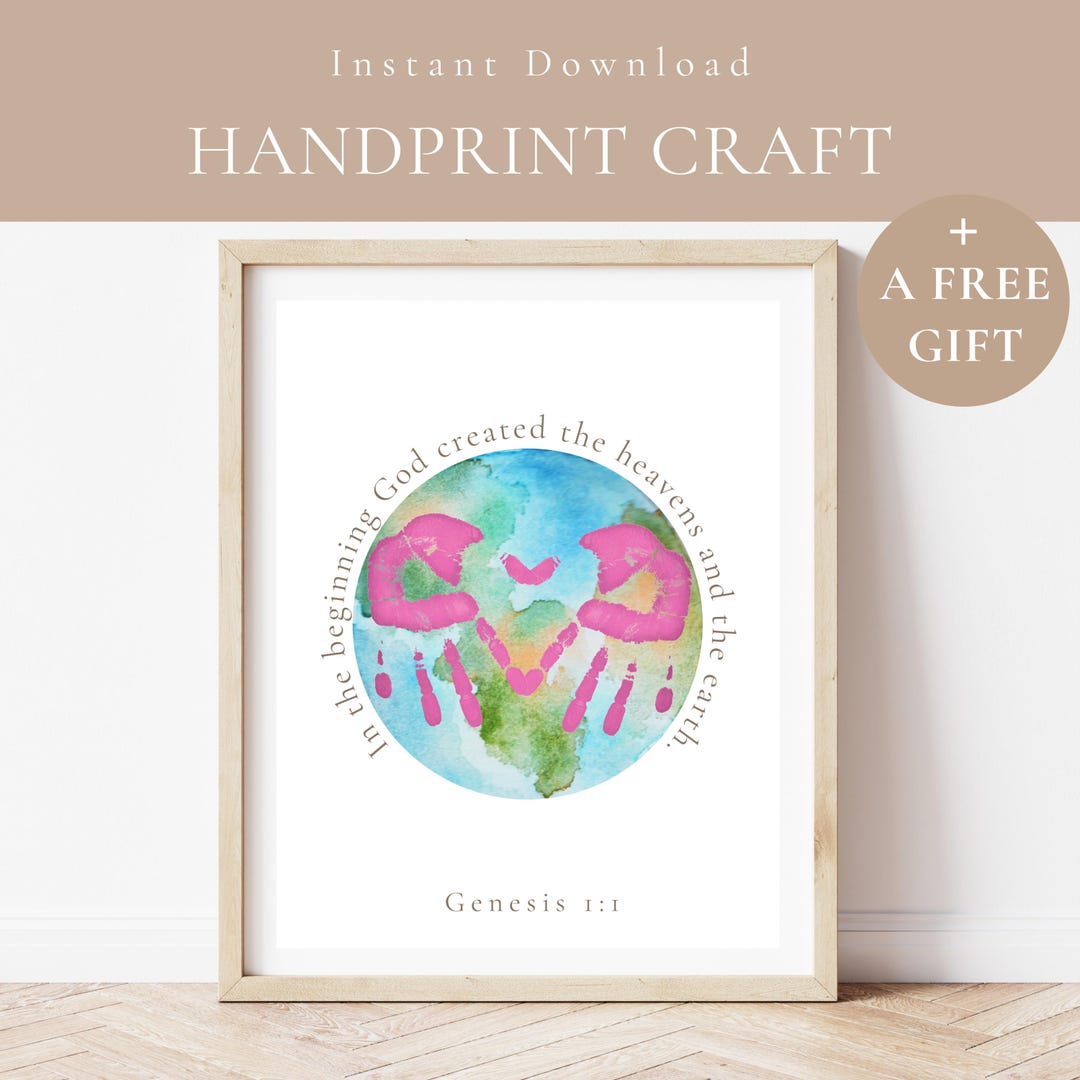 Creation Handprint Craft-genesis 1:1 Hand Print Craft-watercolor Earth ...