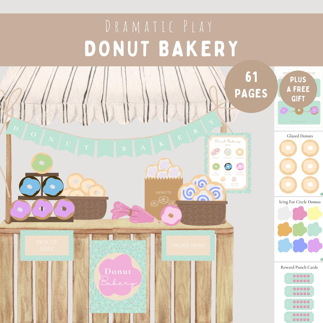Donut Bakery Dramatic Play Set Printables-toddler Pretend Baking Role ...