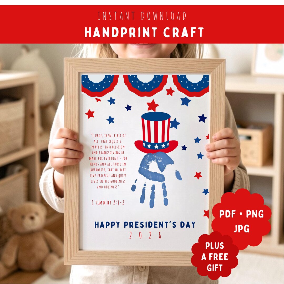 Presidents Day Handprint Craft Printable-1 Timothy Bible Verse-red ...