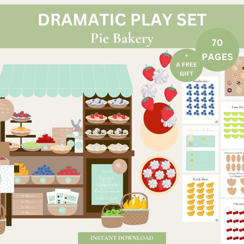 Pie Bakery Dramatic Play Printable-build A Pie Sequencing Recipe Cards ...
