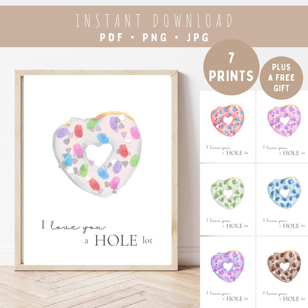 I Love You A Hole Lot Heart Donut Fingerprint Kids Craft Print Pdf ...