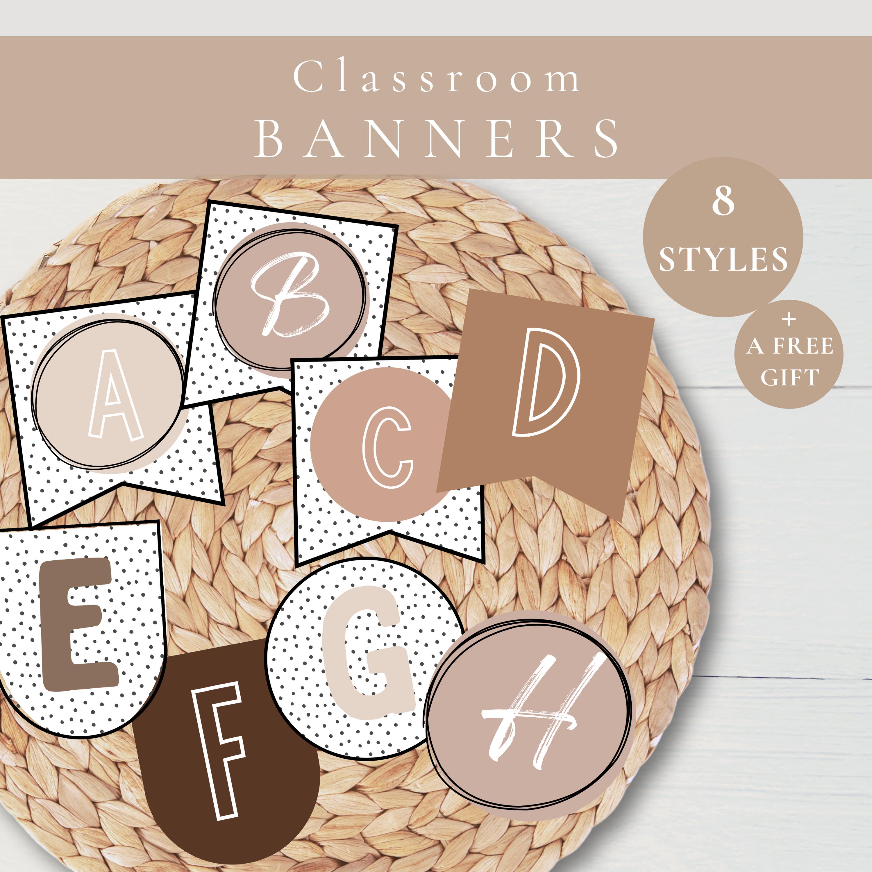 Classroom Bulletin Board Banners Digital Prints-neutral Brown Polka ...