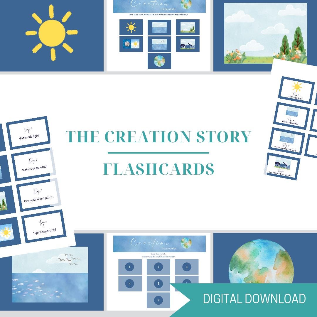 Creation Story Flashcards Flashcard Printable Scripture Cards Christian ...