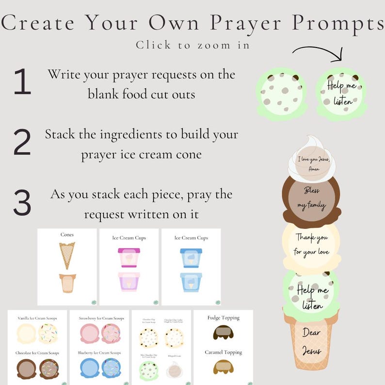 Kids Prayer Ice Cream Cone Printable Craft Activity-christian Sunday ...