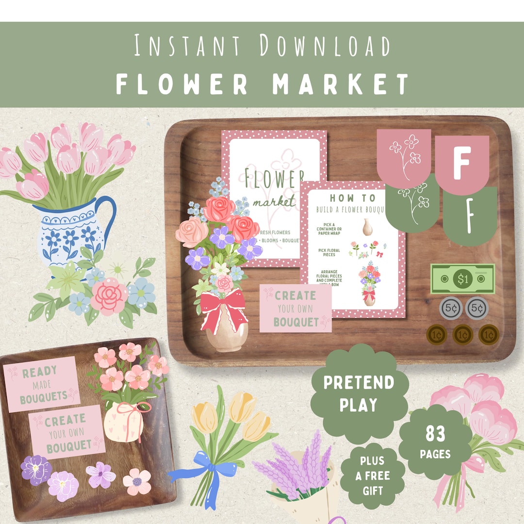 Flower Market Pretend Play Printable-build A Floral Bouquet Sequencing ...