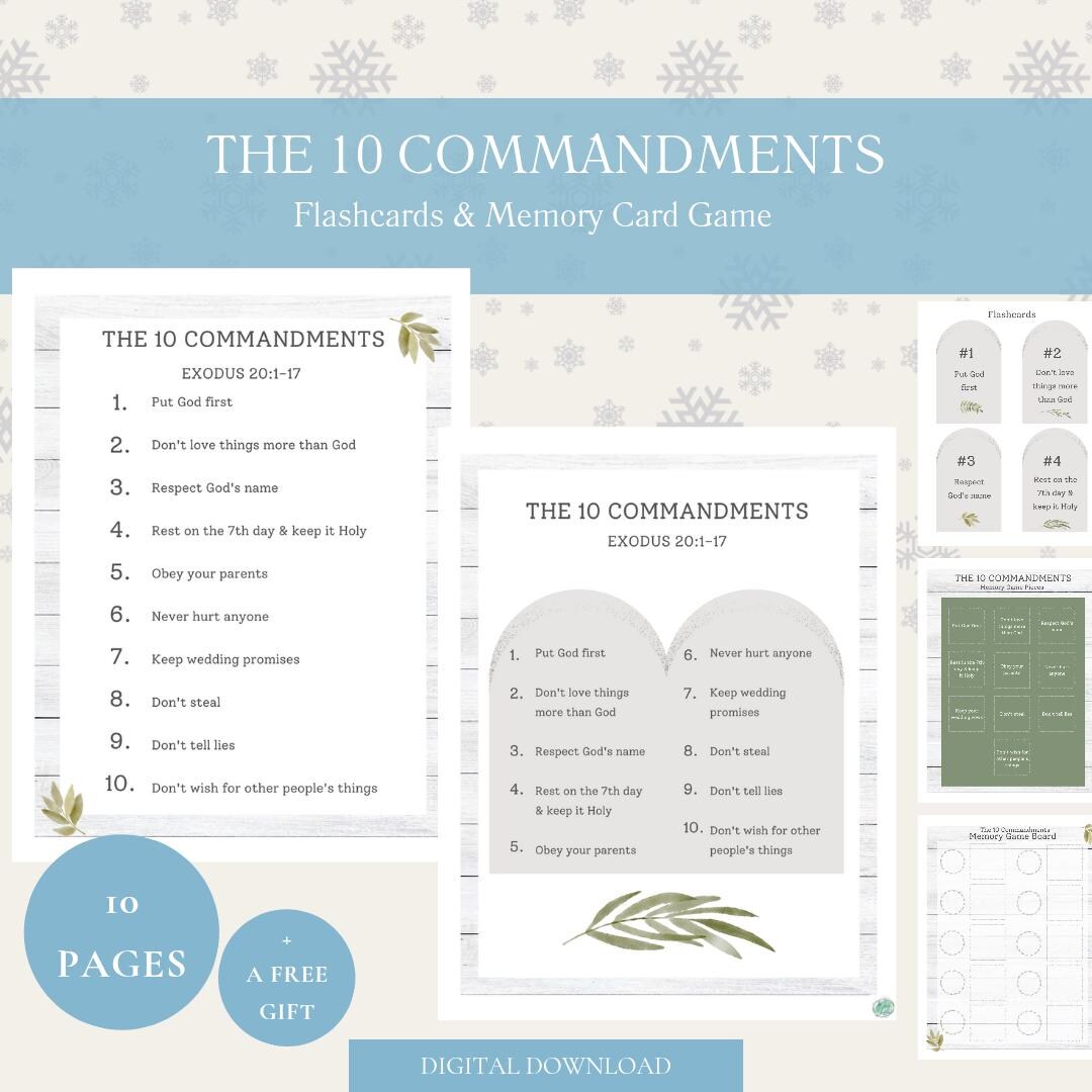 10 Commandments Kids Memory Flashcards & Memory Card Game Printables ...