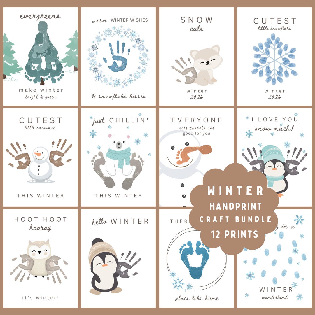 Winter Handprint Craft Bundle Printables-arctic Animal, Snowman ...