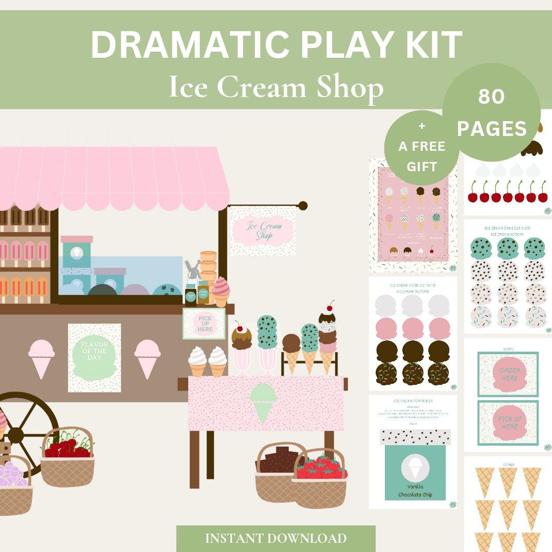 Ice Cream Shop Dramatic Play Kit Printables-frozen Sweet Treats Pretend ...