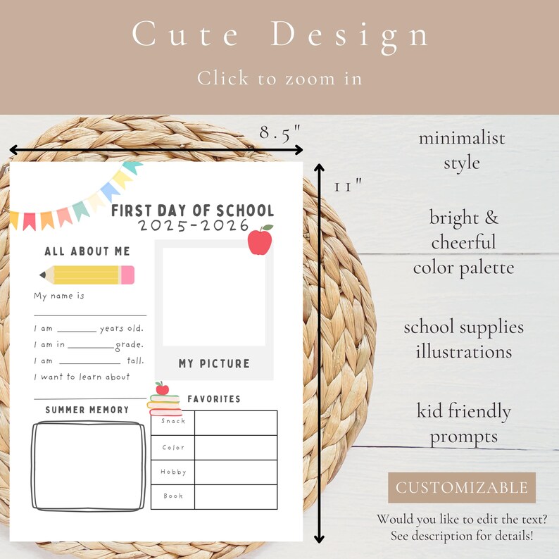 First Day of School Questionnaire Printable-2025 1st Day of School ...