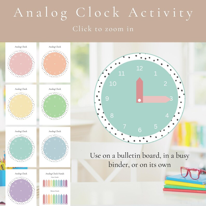 Polka Dot Pastel Classroom Clock Display Labels & Activity Printables ...