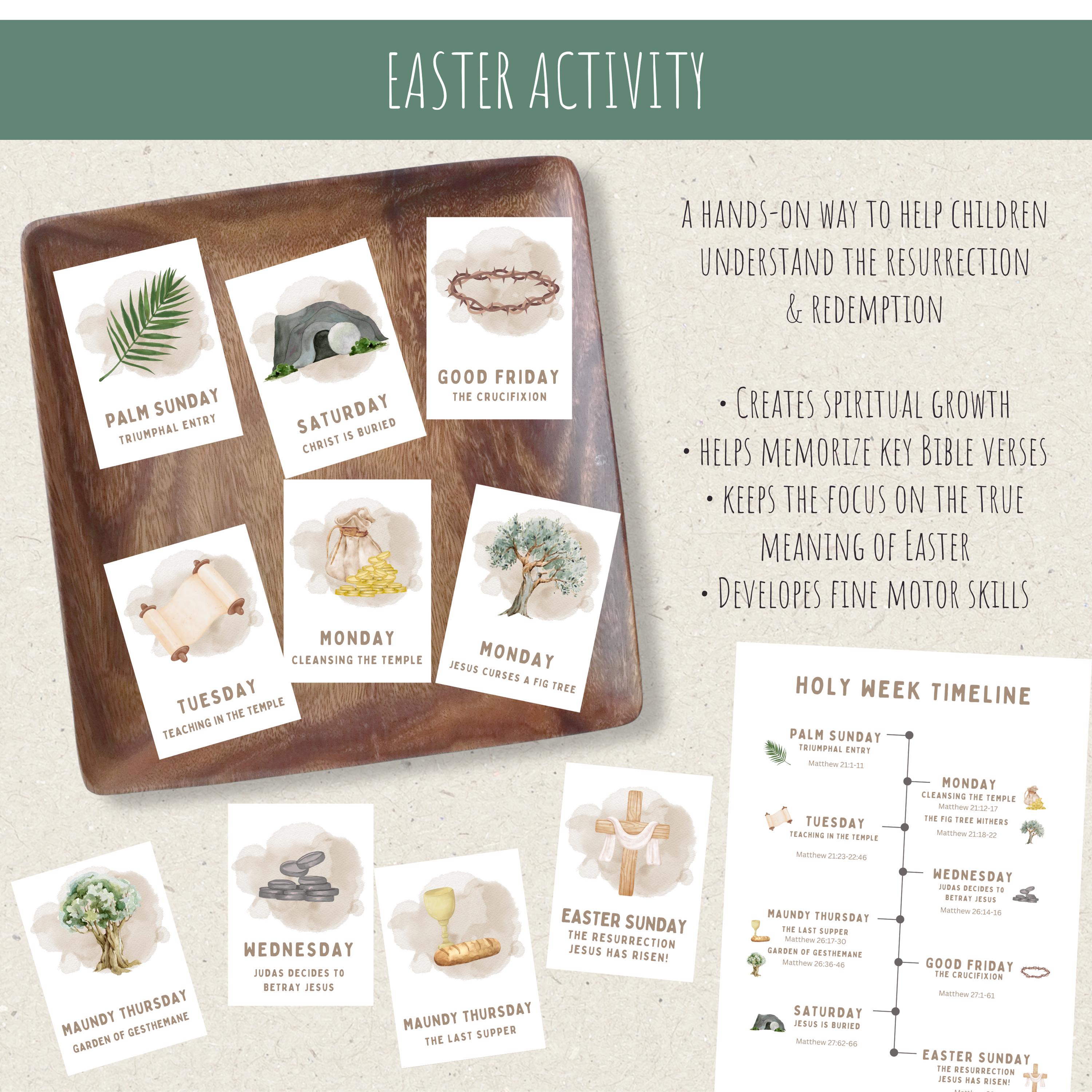 Kids Easter Story Flashcards + Holy Week Timeline Printout-sunday ...