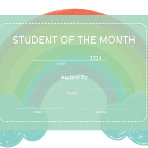 Student of the Month Award Printable Rainbow Theme Bright Colors Theme ...