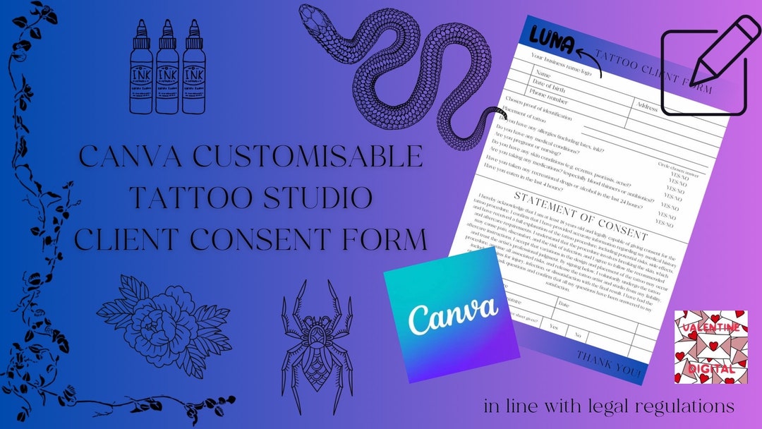 Canva Fully Customisable Tattoo Client Consent Form Printable Editable ...