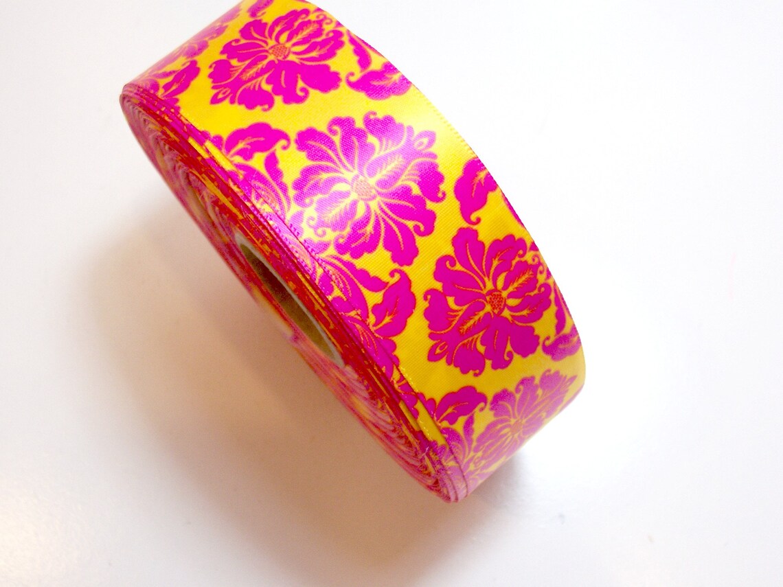 Pink and Yellow Ribbon Flower Single-Faced Satin Ribbon 1 1/2 | Etsy