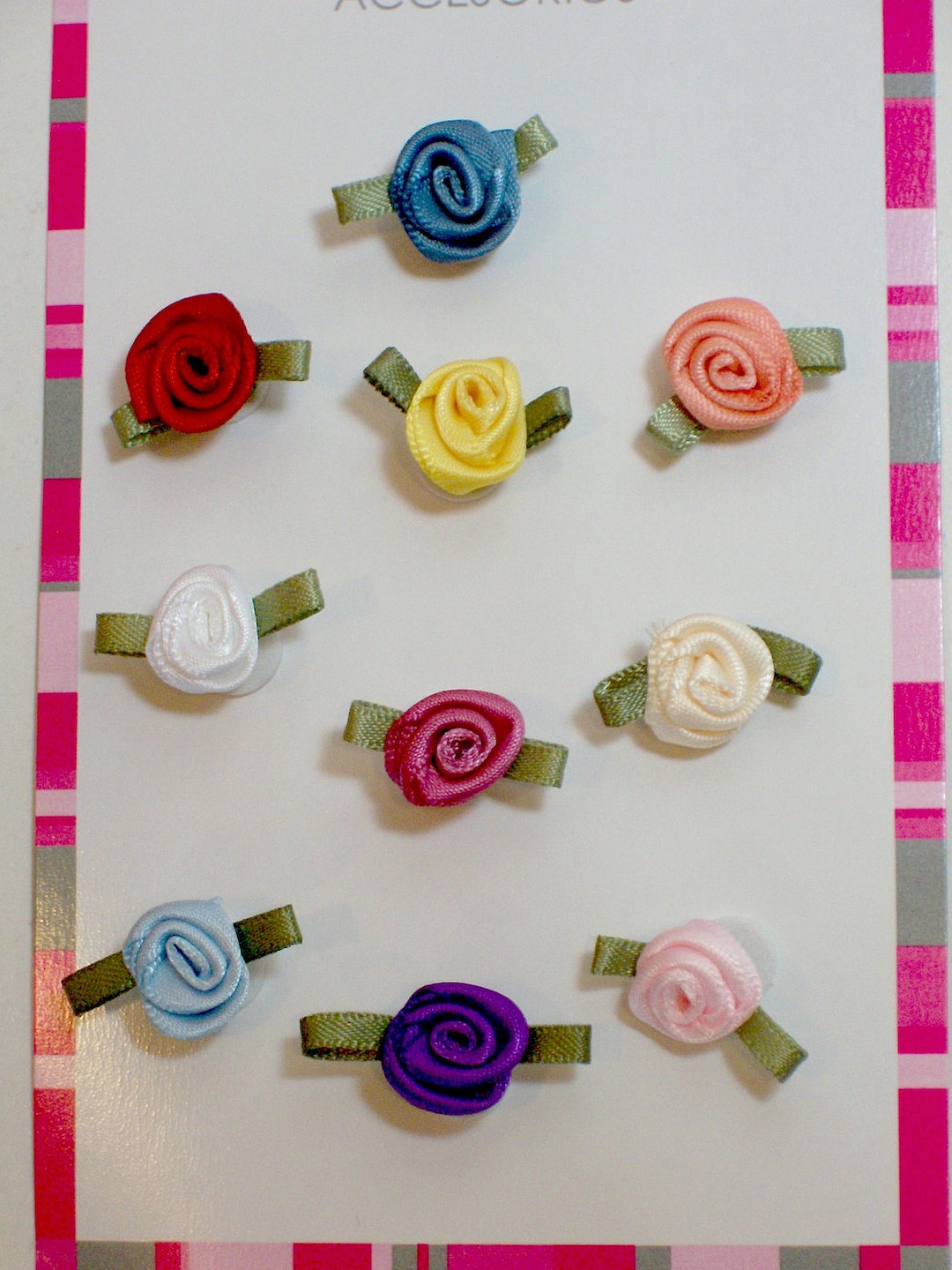 Multi-color Rose Flower Appliques, Offray Small Ribbon Rose Satin ...