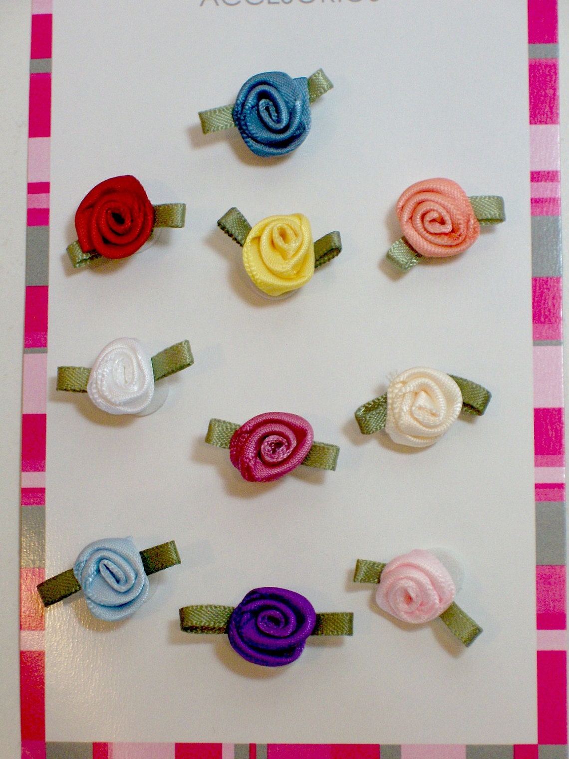 Multi-color Rose Flower Appliques, Offray Small Ribbon Rose Satin ...
