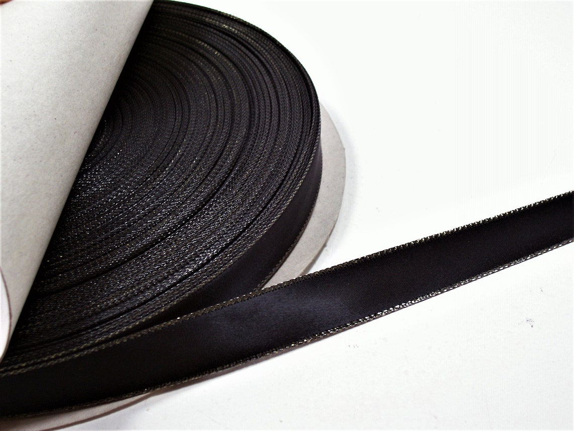 Black Ribbon Double-faced black gold edge satin ribbon 5/8 | Etsy