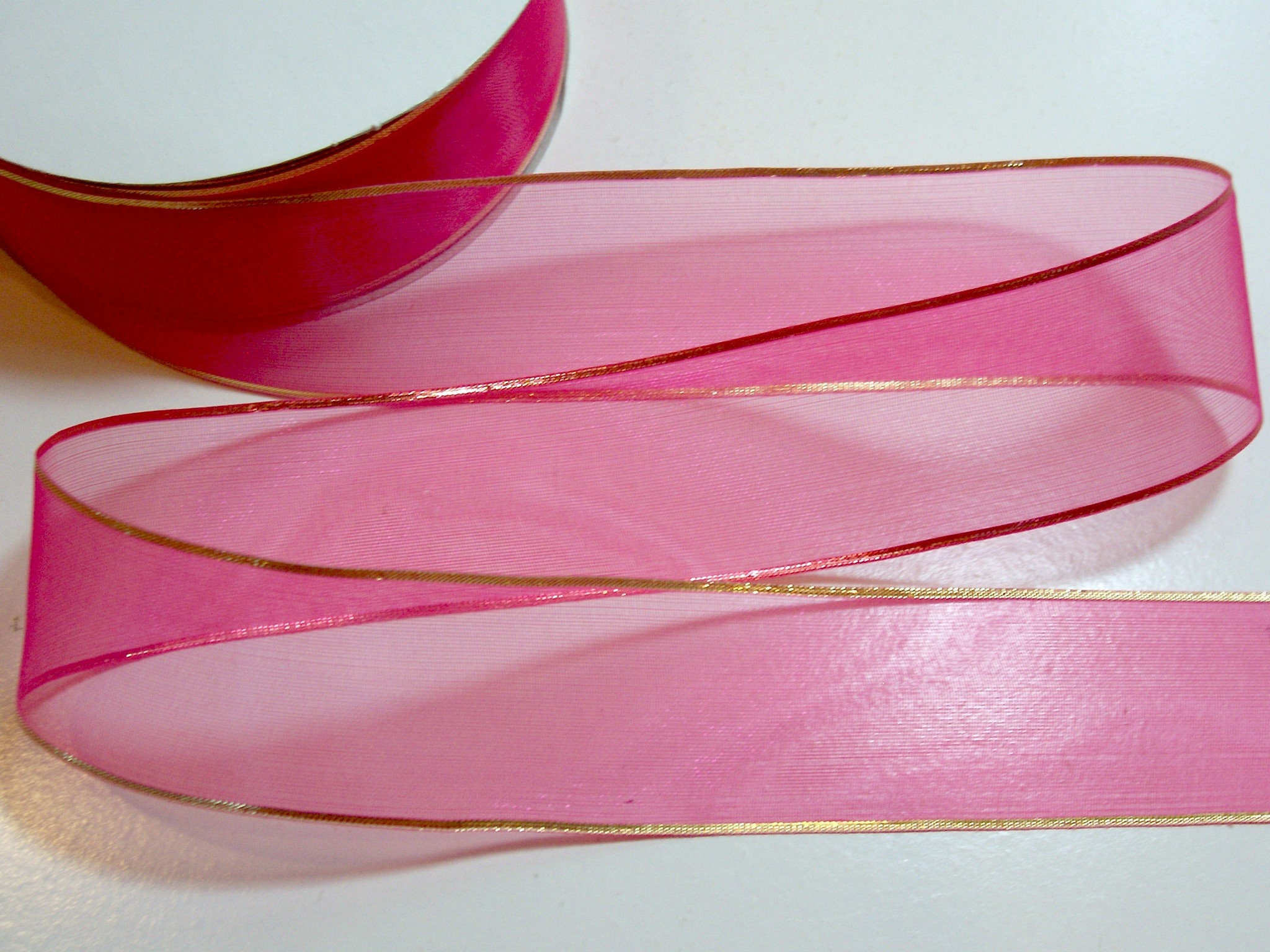 Sheer Pink Ribbon Shock Pink Organza Ribbon 1 1/2 inches wide | Etsy
