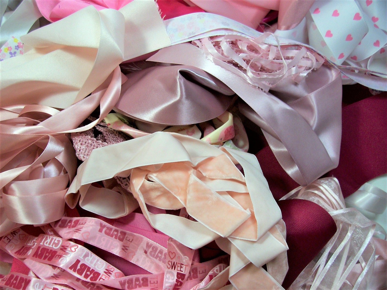 Pink Ribbon Scraps Bag of Assorted Ribbon and Trim Scraps x | Etsy