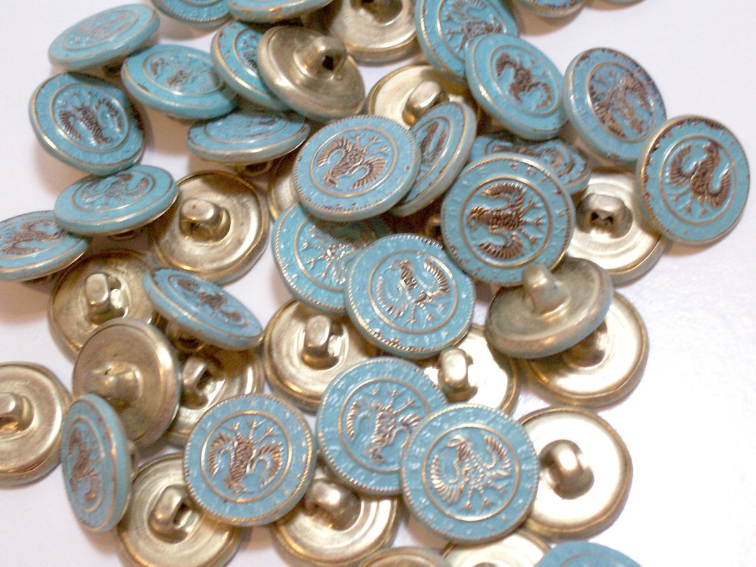 Green Buttons, Verdigris Goldtone Metal Buttons X 25 Pieces 5/8 Inch Diameter, Three Legged ...
