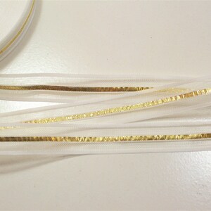 Sheer White Ribbon White Metallic Gold Stripe Organza Ribbon | Etsy