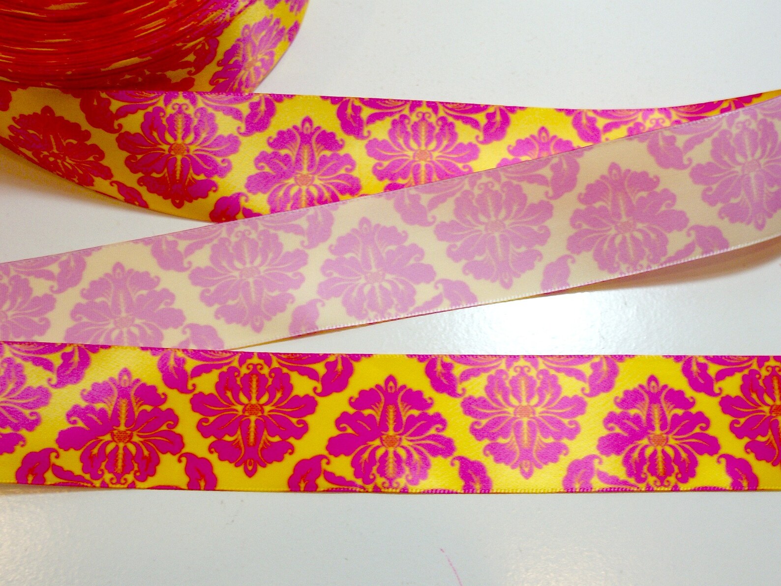 Pink and Yellow Ribbon Flower Single-Faced Satin Ribbon 1 1/2 | Etsy