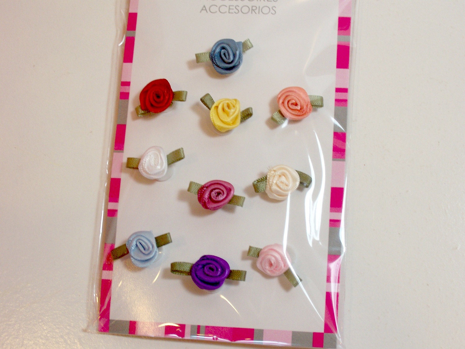 Multi-color Rose Flower Appliques, Offray Small Ribbon Rose Satin ...