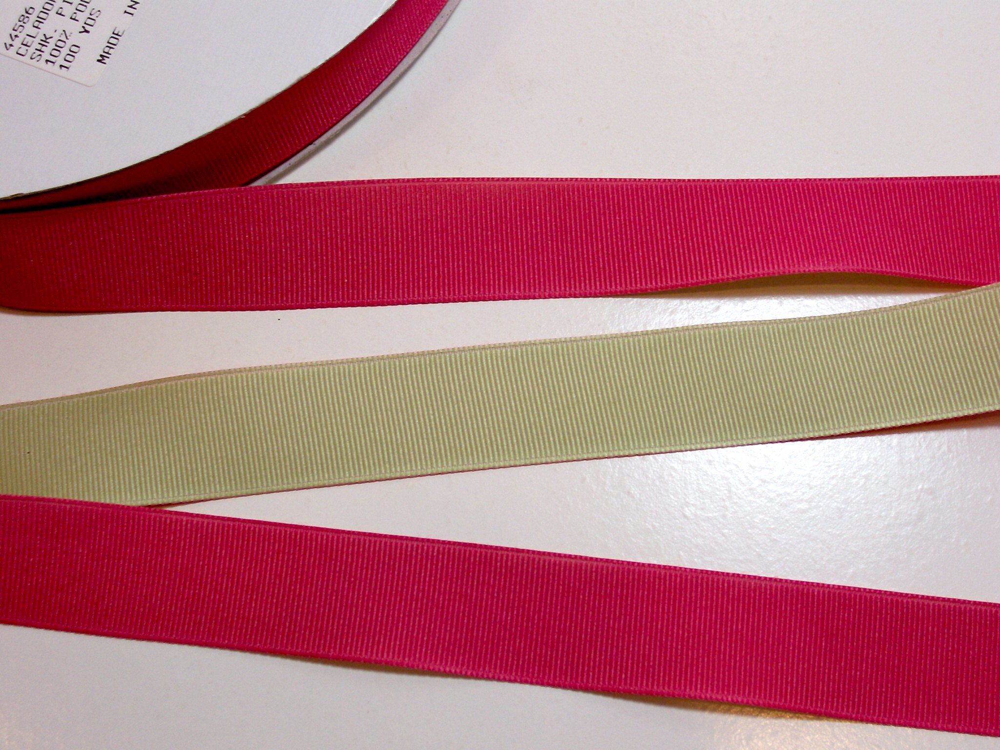 Pink Ribbon Pink and Green Grosgrain Ribbon 7/8 inch wide x | Etsy