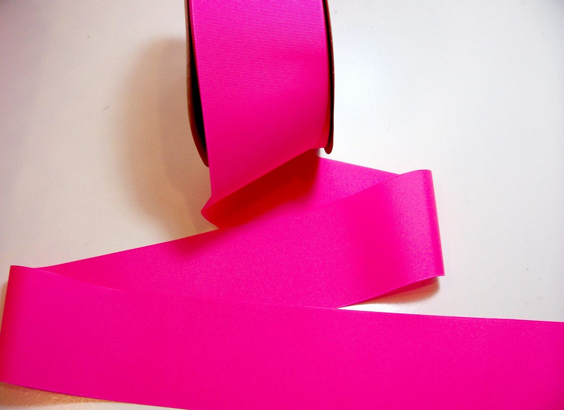 Wide Pink Ribbon Offray Bright Neon Pink Grosgrain Ribbon 3 | Etsy