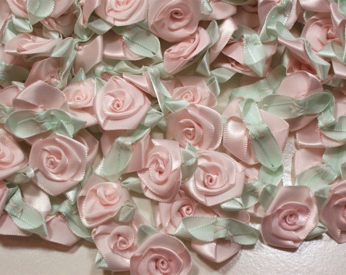 Pink Roses, Pale Pink Flower Appliques, Offray Flat Ribbon Rose Satin ...