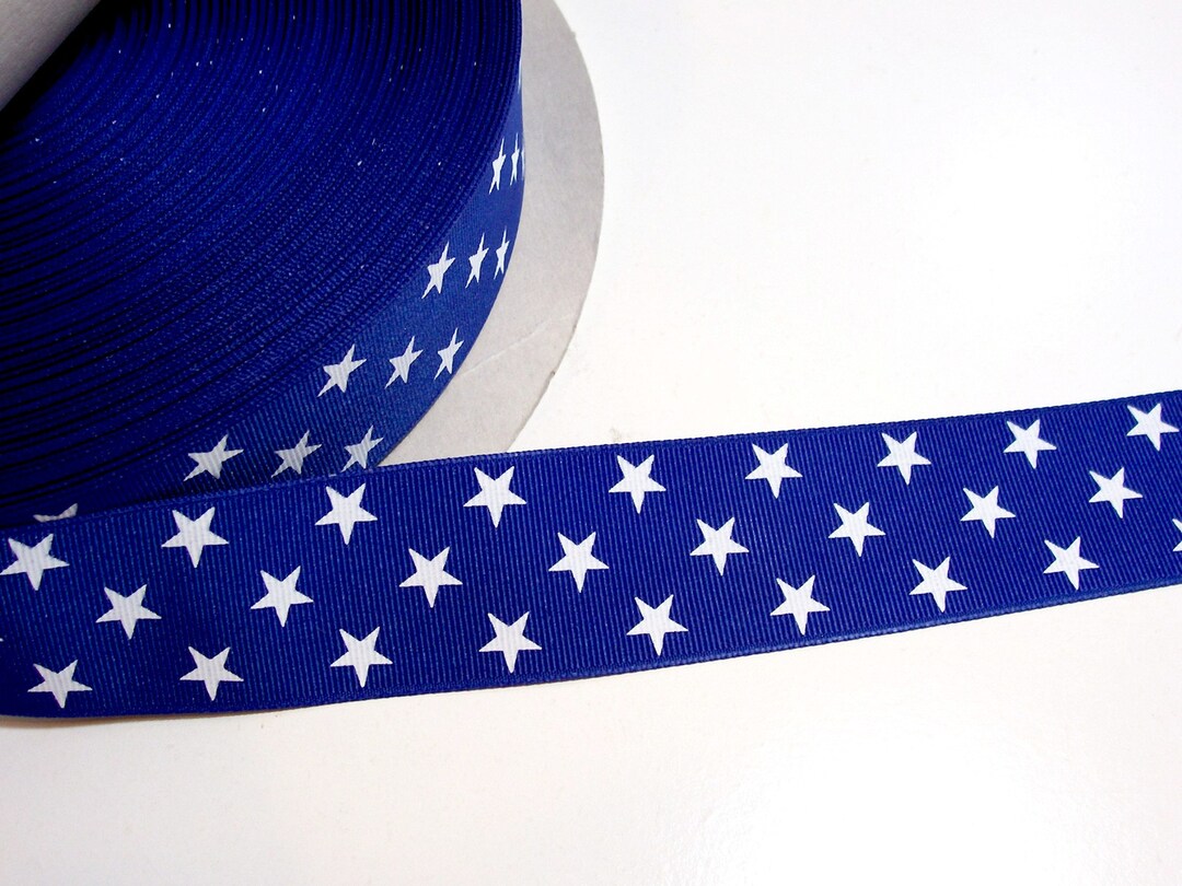 Blue Ribbon, Dark Royal Blue With White Stars Grosgrain Ribbon 1 1/2 ...