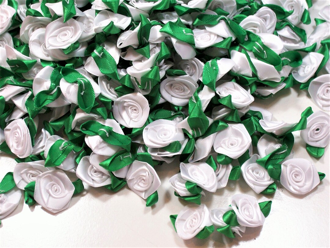 White Roses, White Flower Appliques, Offray Flat Ribbon Rose Satin ...