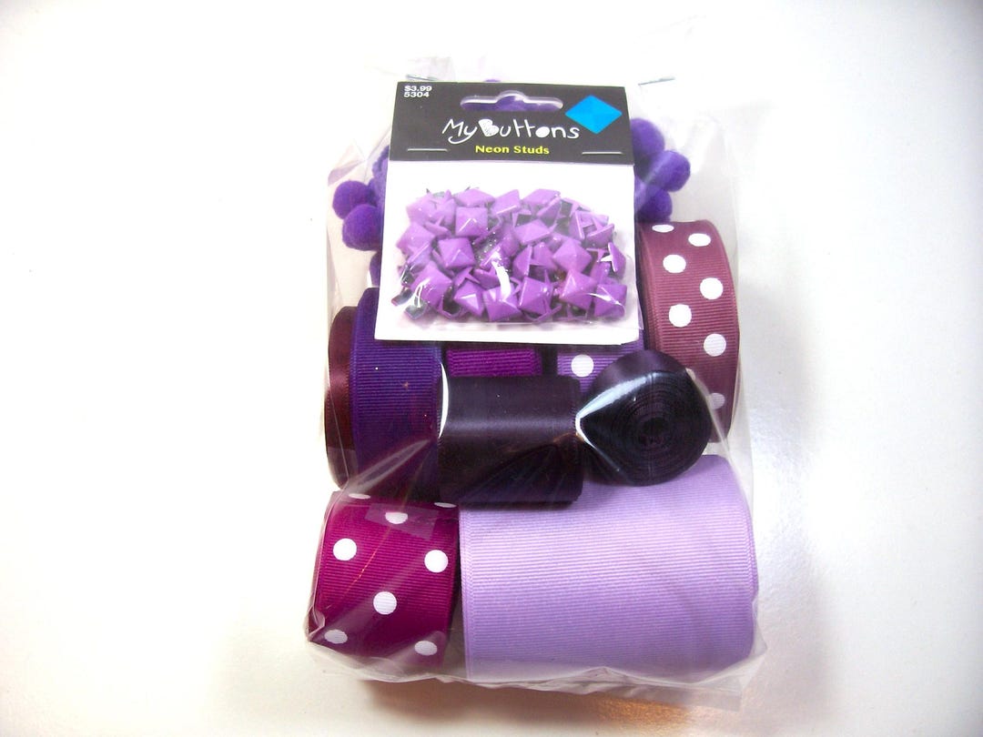 Purple Ribbon Scraps, Grab Bag of Assorted Ribbon and Trim Scraps and ...