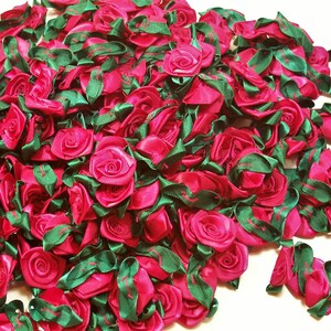 Fuchsia Pink Flower Appliques, Offray Flat Ribbon Rose Satin Flowers X ...