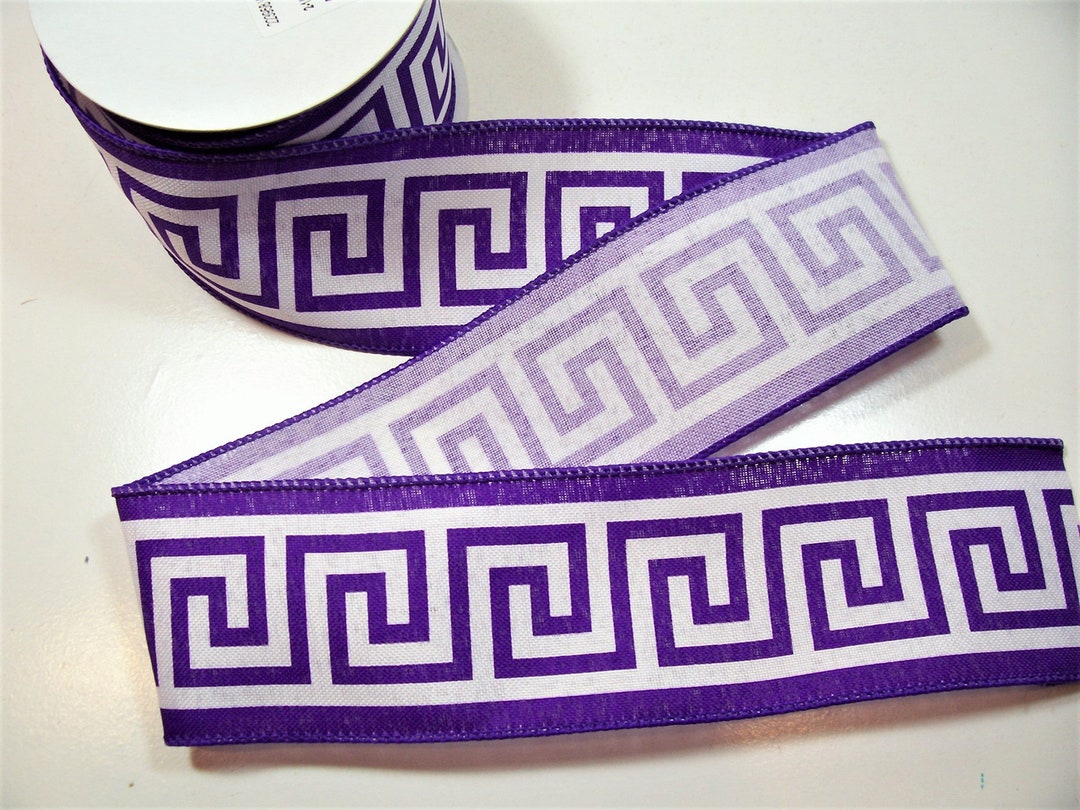 Greek Key Ribbon, Purple Wired Fabric Ribbon 2 1/2 Inches Wide X 10 ...