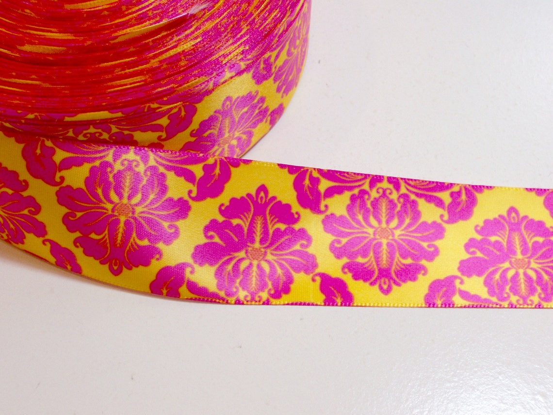 Pink and Yellow Ribbon Flower Single-Faced Satin Ribbon 1 1/2 | Etsy