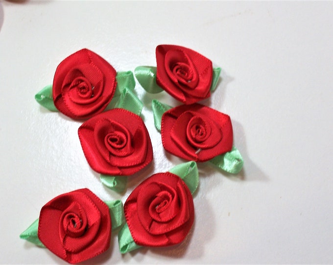 Red Roses, Red Flower Appliques, Offray Flat Ribbon Rose Satin Flowers ...