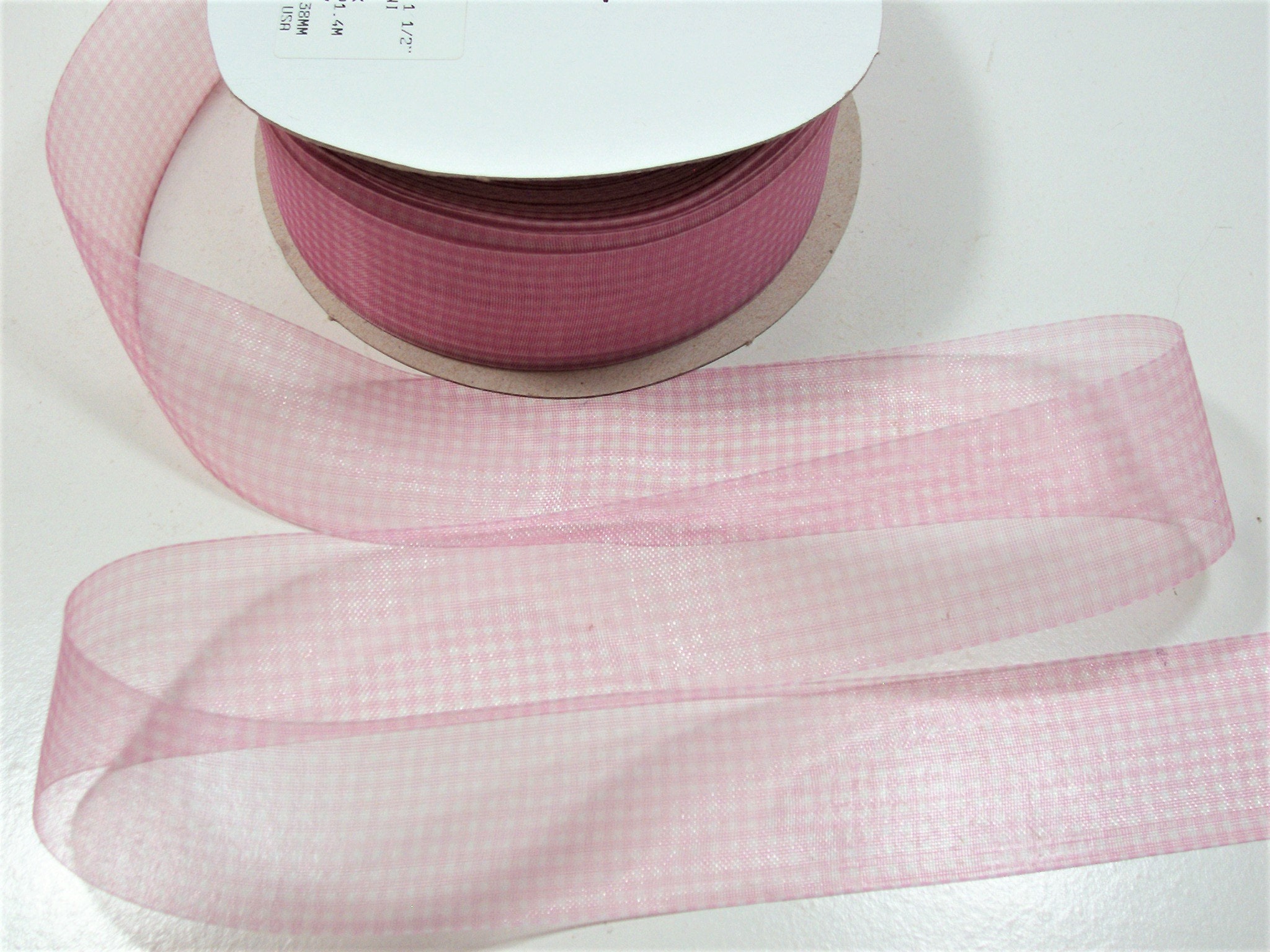 Sheer Pink Ribbon Wild Pink Mini Gingham Organza Ribbon 1 1/2 | Etsy