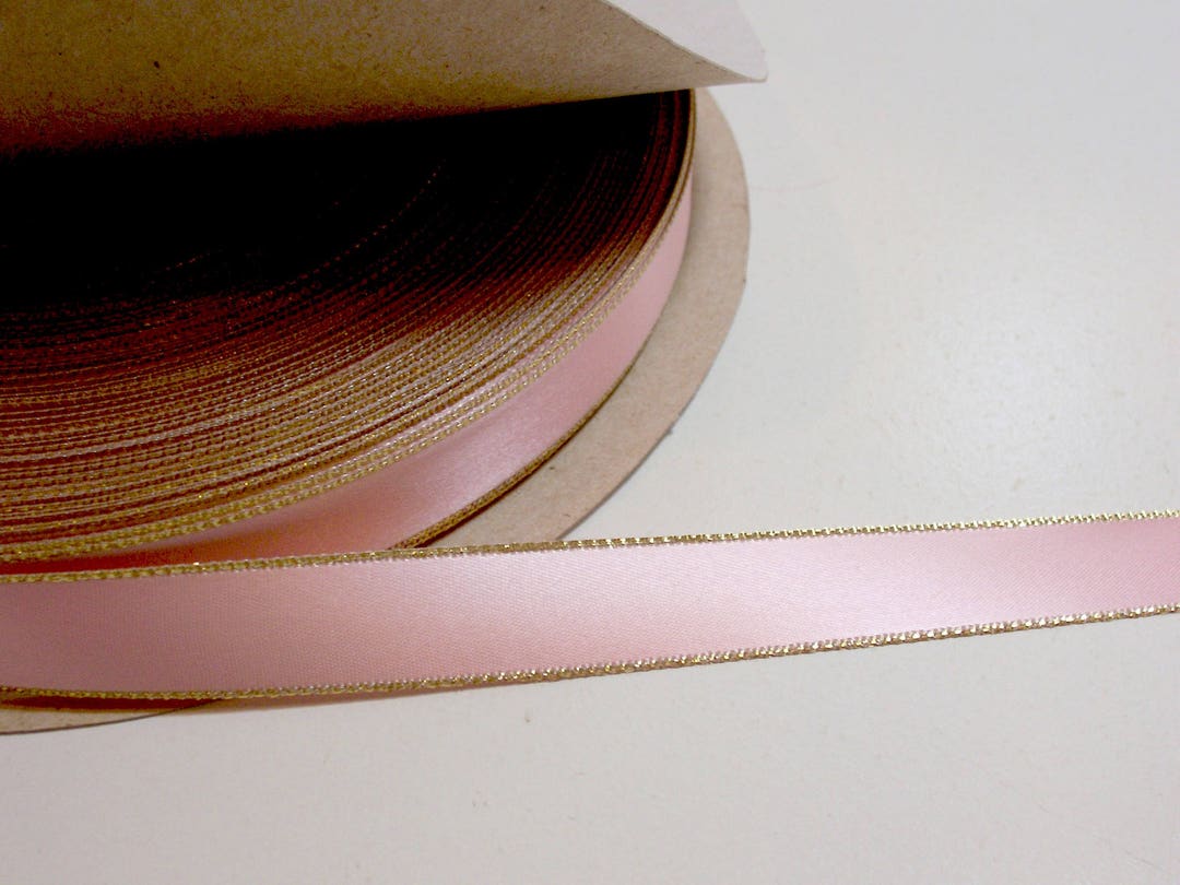 Pink Ribbon Double-faced Light Pink Gold Edge Satin Ribbon - Etsy