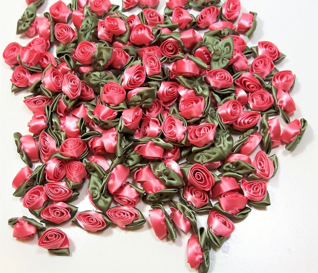 Pink Roses, Pink Rose Flower Appliques, Offray Rolled Ribbon Rose Satin ...