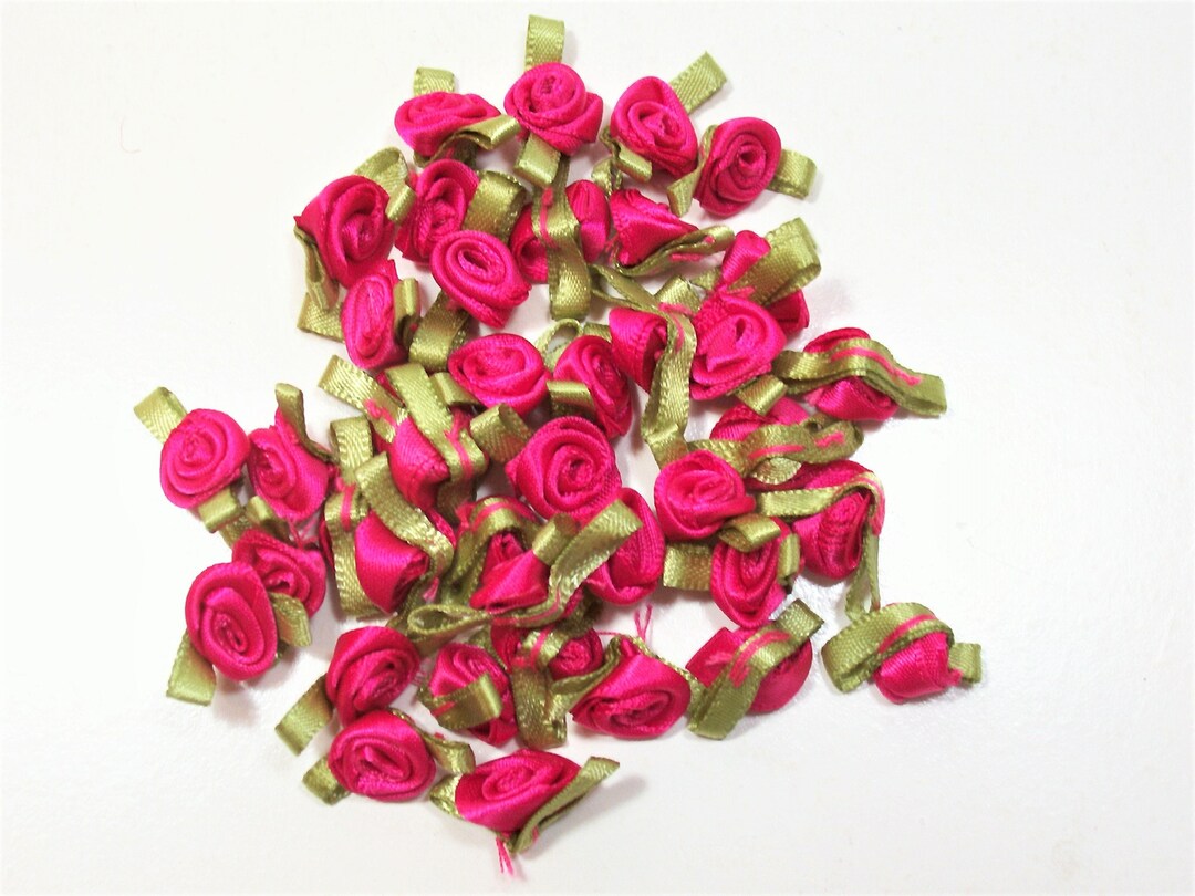 Pink Roses, Fuchsia Pink Flower Appliques, Offray Small Ribbon Rose ...