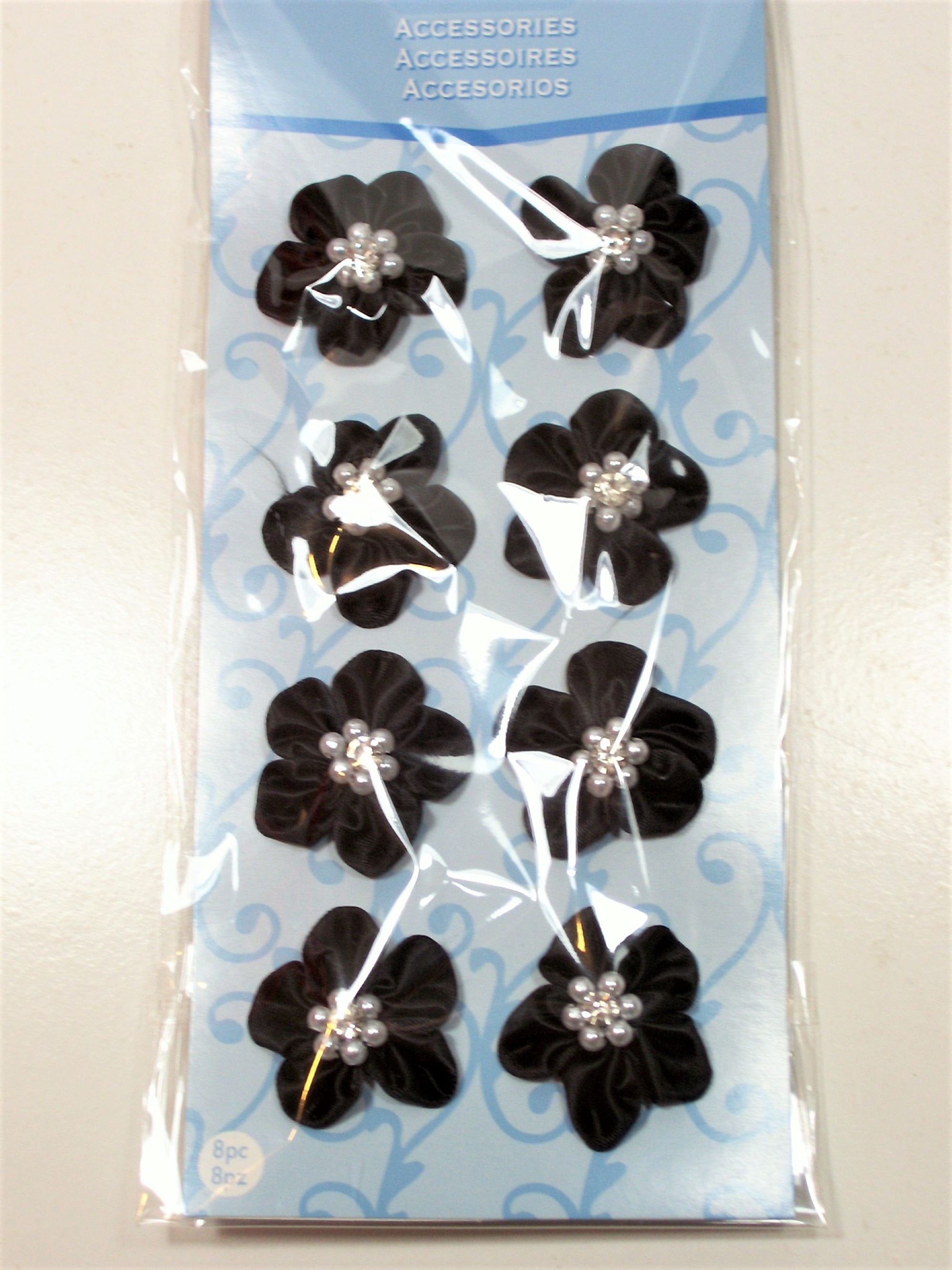 Black Flower Appliques, Offray Ribbon Rose Satin Flowers X 8 Pieces ...