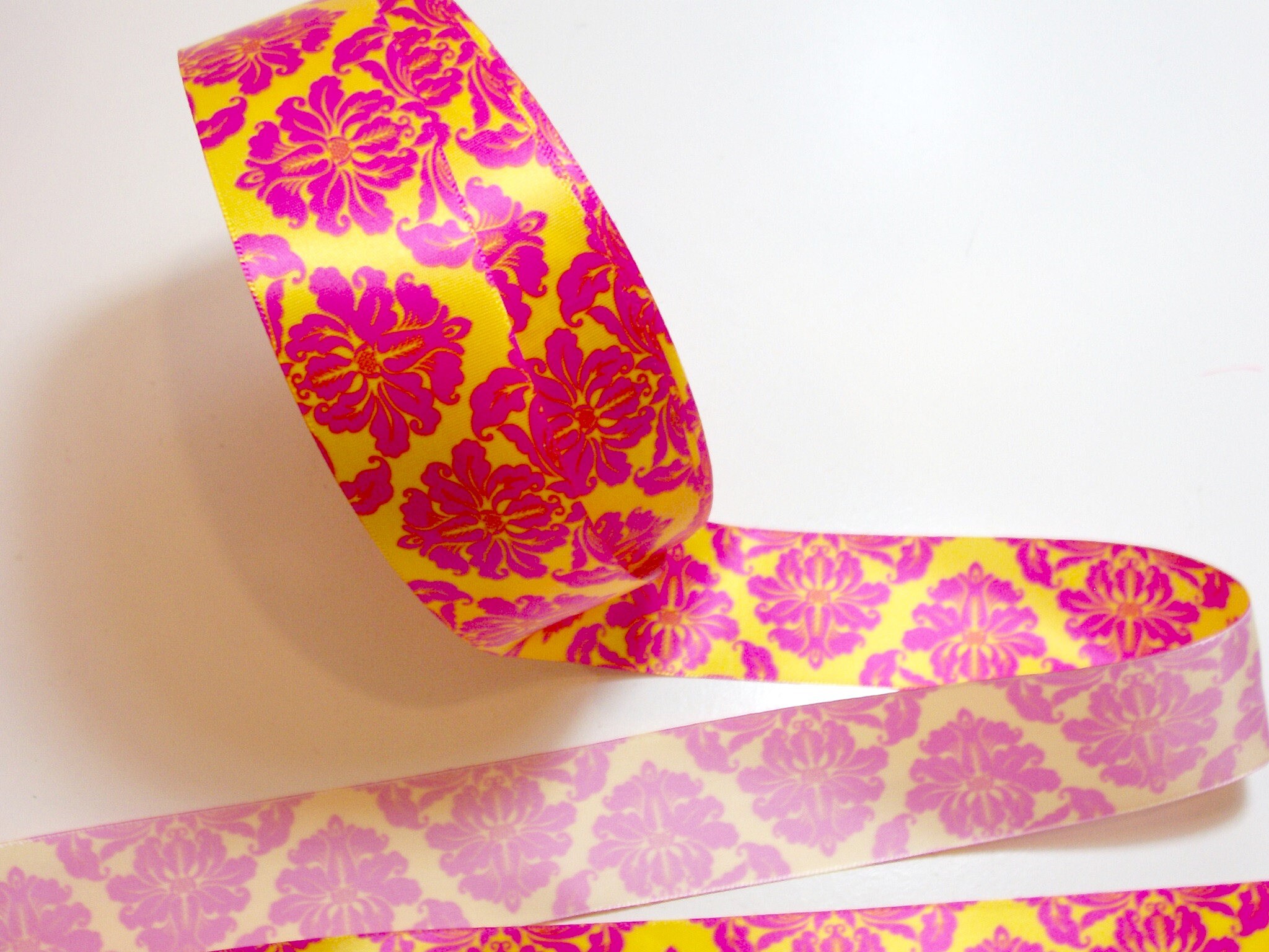 Pink and Yellow Ribbon Flower Single-Faced Satin Ribbon 1 1/2 | Etsy