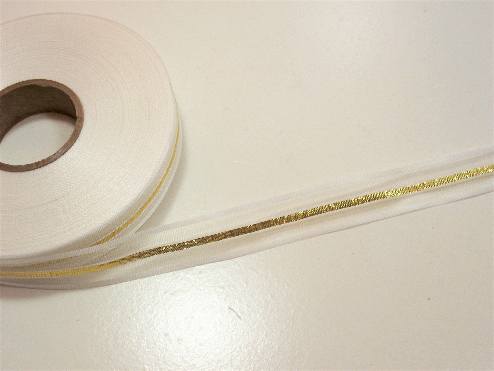 Sheer White Ribbon White Metallic Gold Stripe Organza Ribbon | Etsy